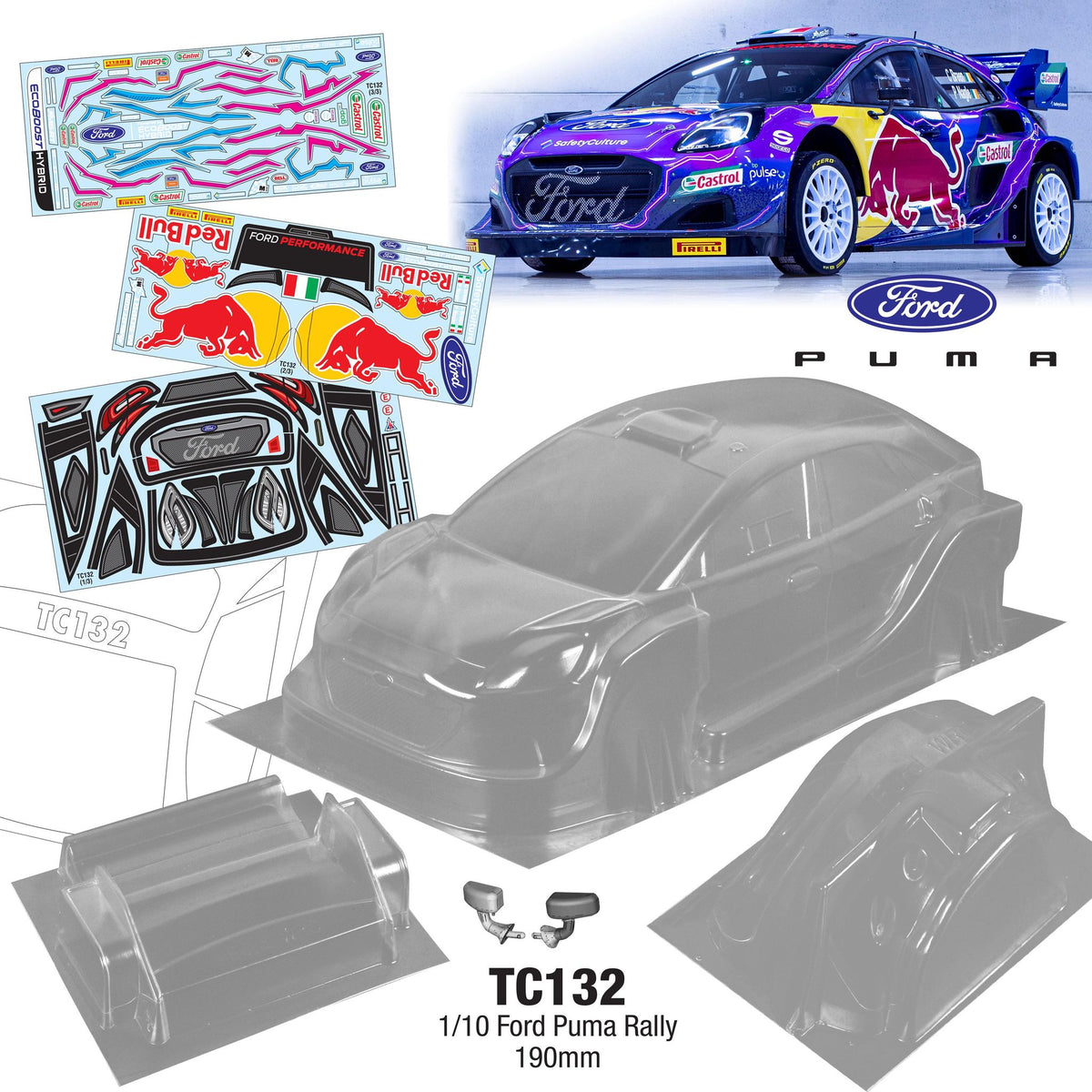 Ford Puma M Sport Decal WRC 2022 Bodyshell Kit HPI Tamiya TT01 TT02 XV ...