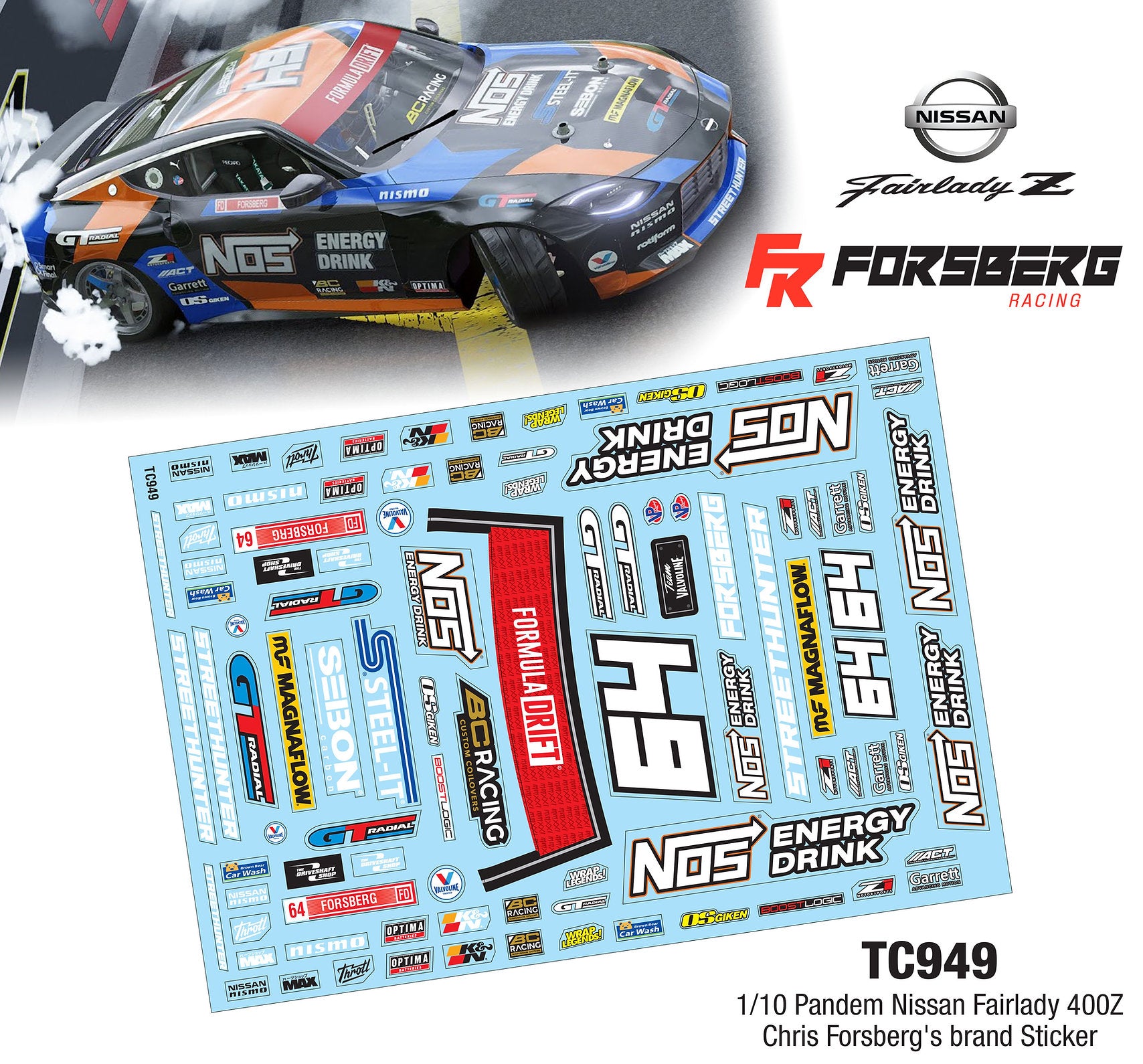 TC949 1/10 Pandem Nissan Fairlady 400Z Chris Forsberg's brand Sticker ...