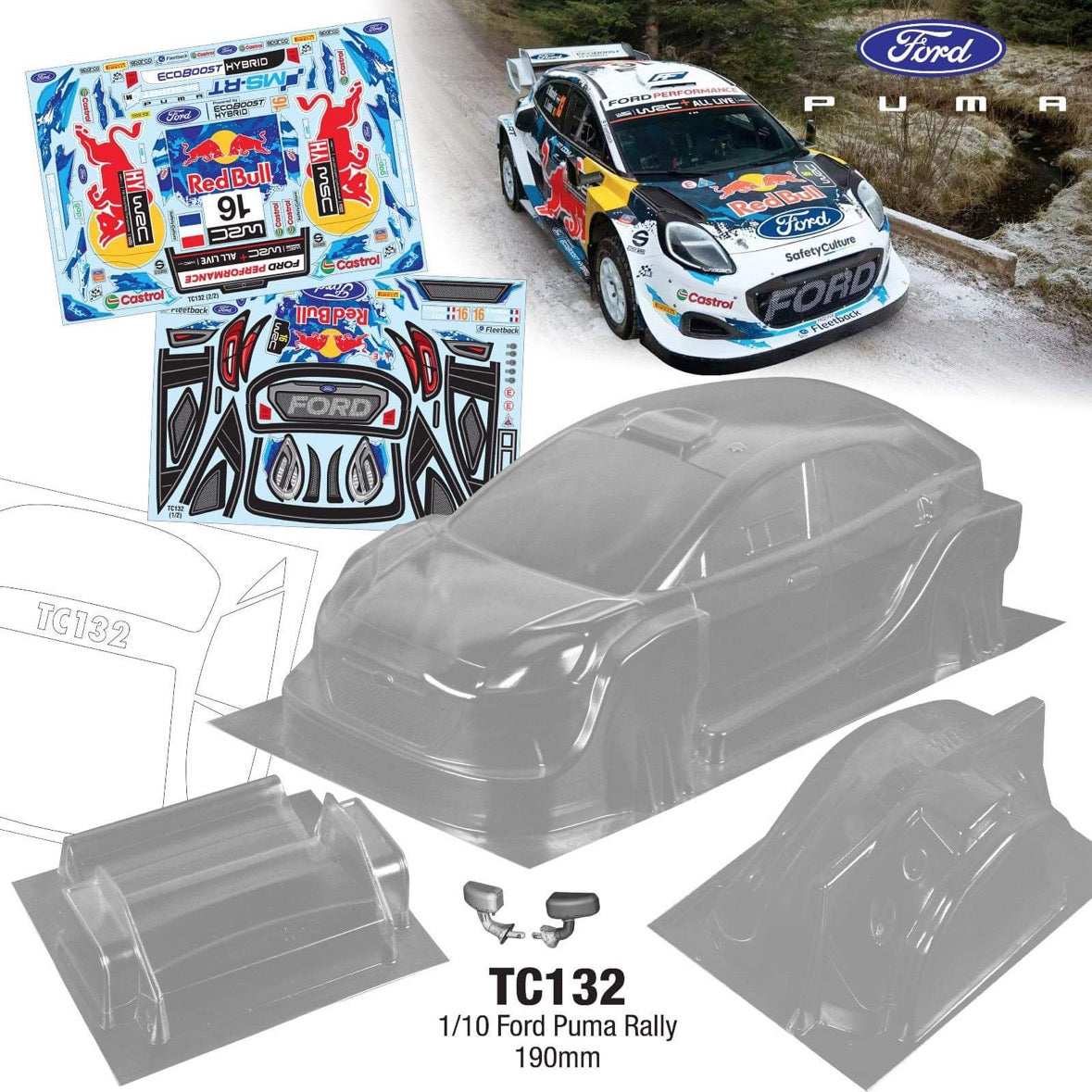 Ford Puma M Sport Decal WRC 2022 Bodyshell Kit HPI Tamiya TT01 TT02 XV ...
