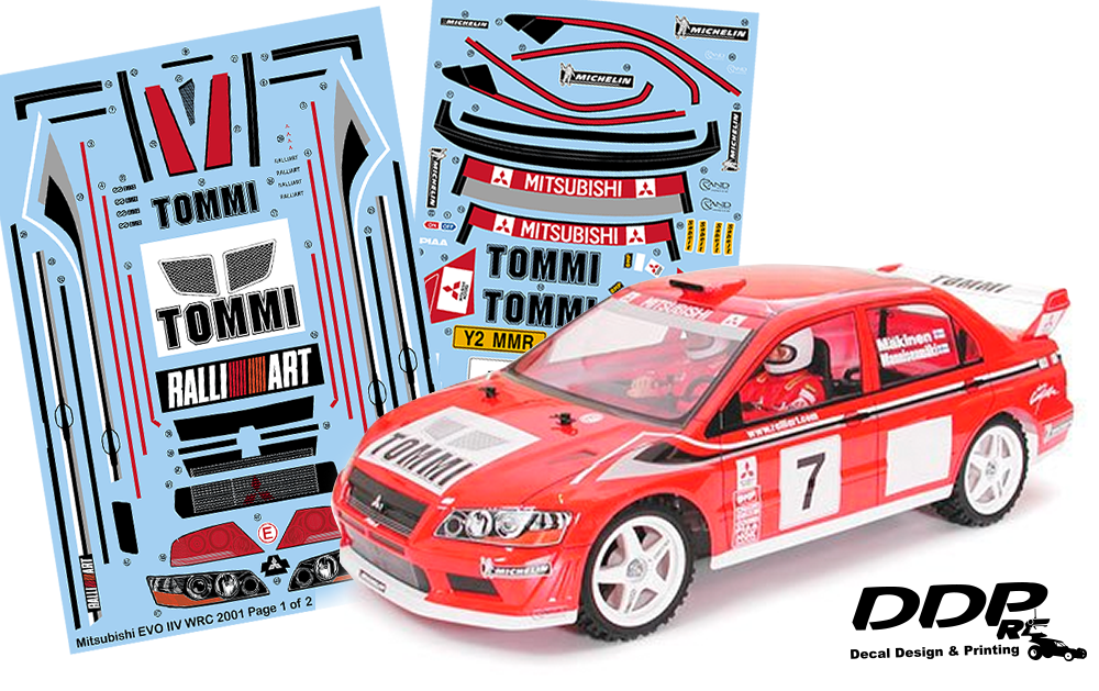 RC 1:10 Mitsubishi Evo VII WRC 2001 Decals Tamiya L&L DDP Pre Cut tt01 ...